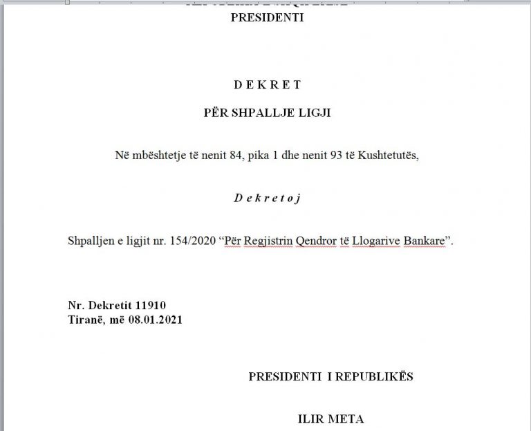 Lufta kundër pastrimit të parave, Meta dekreton ligjin për regjistrin e ... Lufta kundër pastrimit të parave, Meta dekreton ligjin për regjistrin e ...